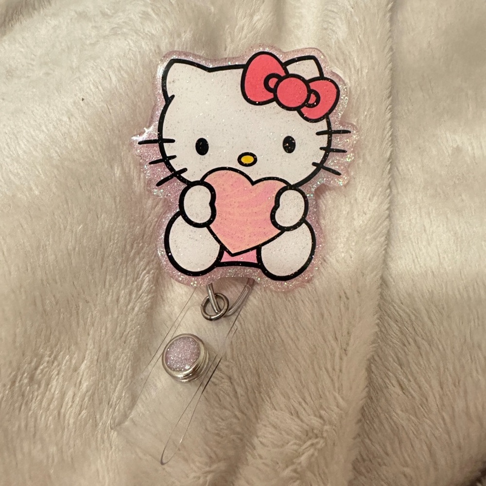 Hello Kitty Badge Reel Pink Heart Valentines Id Holde… - Gem